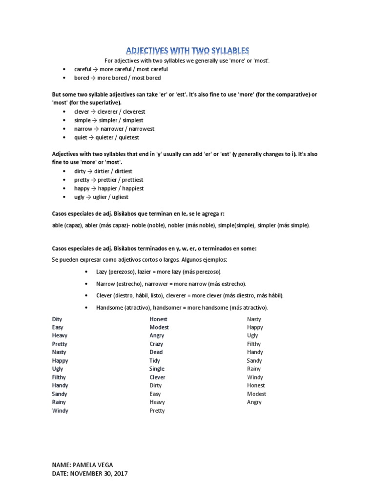 Adjectives With Two Syllables | PDF | Grammar | Language Mechanics