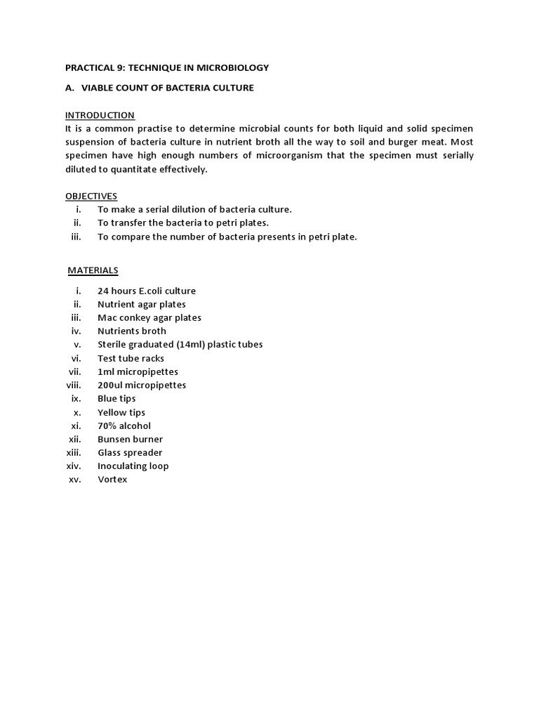 Viable Bacterial Count Techniques | PDF | Colony Forming Unit ...