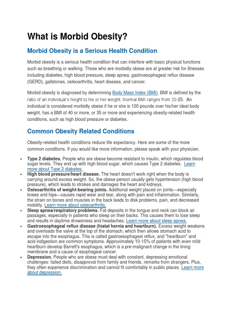 Morbid Obesity Is A Serious Health Condition | PDF | Bariatric Surgery ...