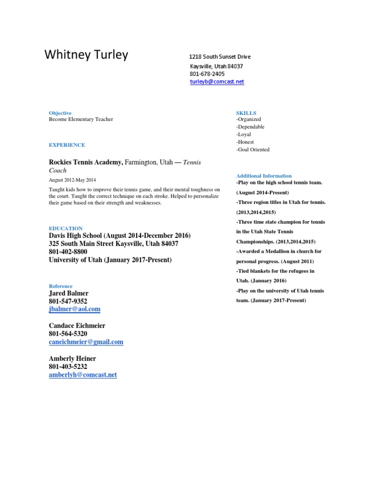 Whitney Resume | PDF | Cognition | Further Education