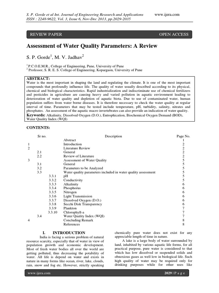 Water Quality Parameters Assessment | PDF | Water Quality | Eutrophication