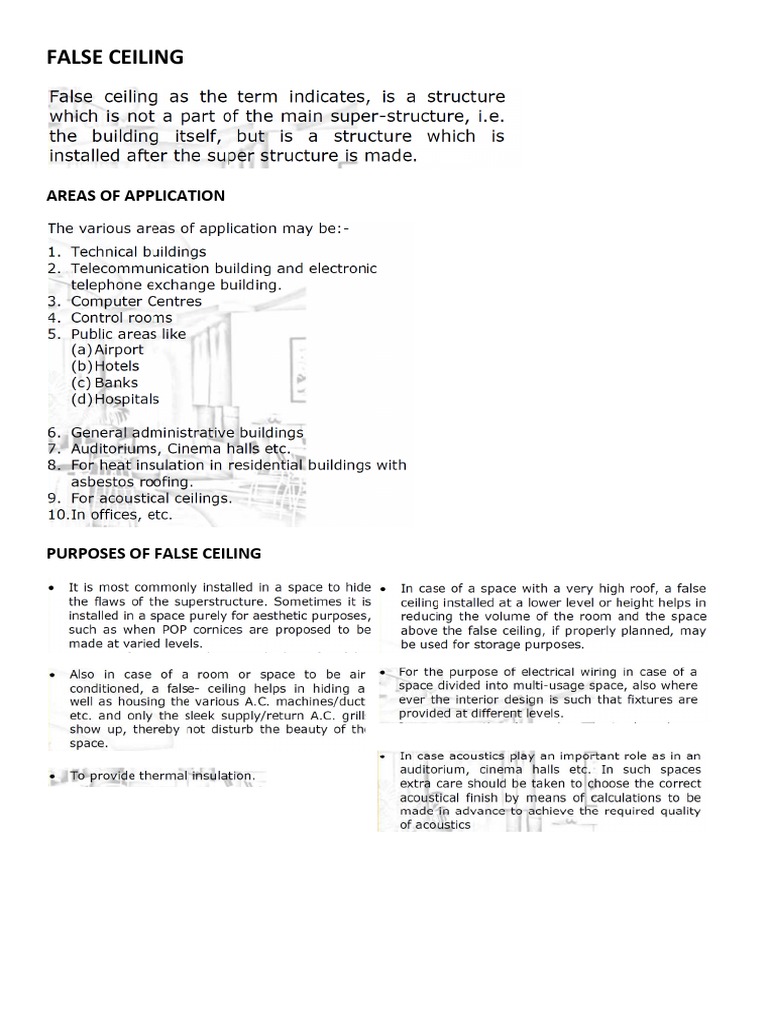 False Ceiling: Areas of Application | PDF