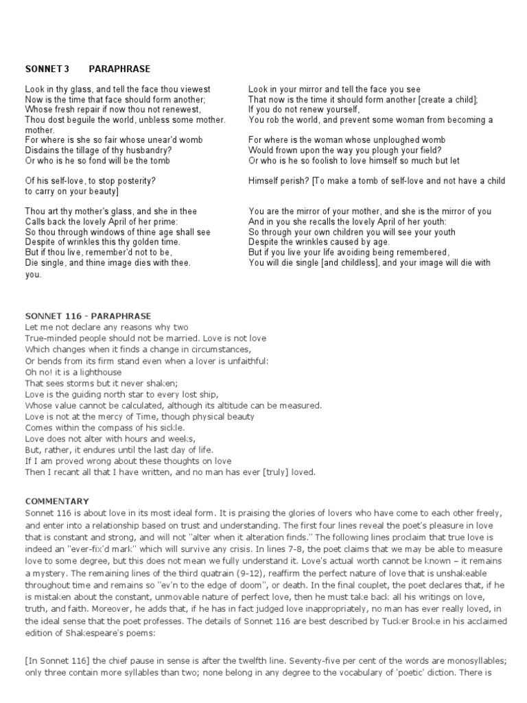 Sonnet Paraphrase | PDF | Stanzaic Form | Poetry