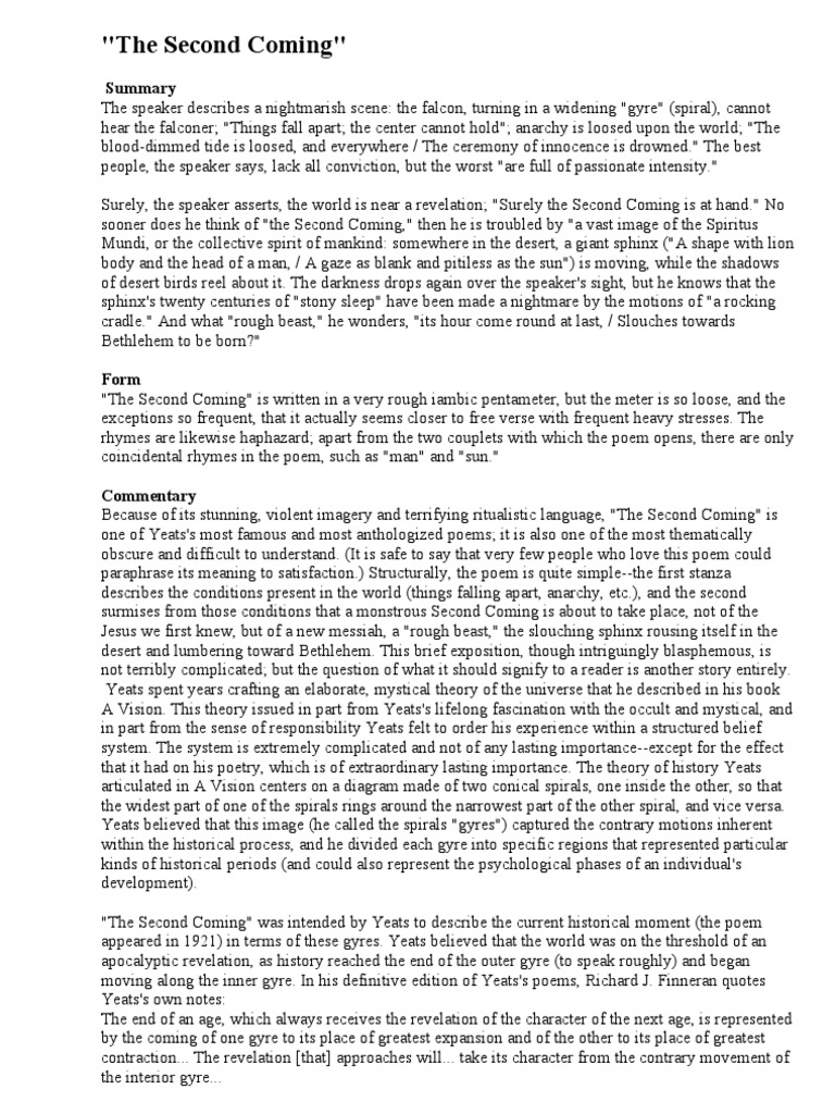 The Second Coming | Download Free PDF | W. B. Yeats | Poetry