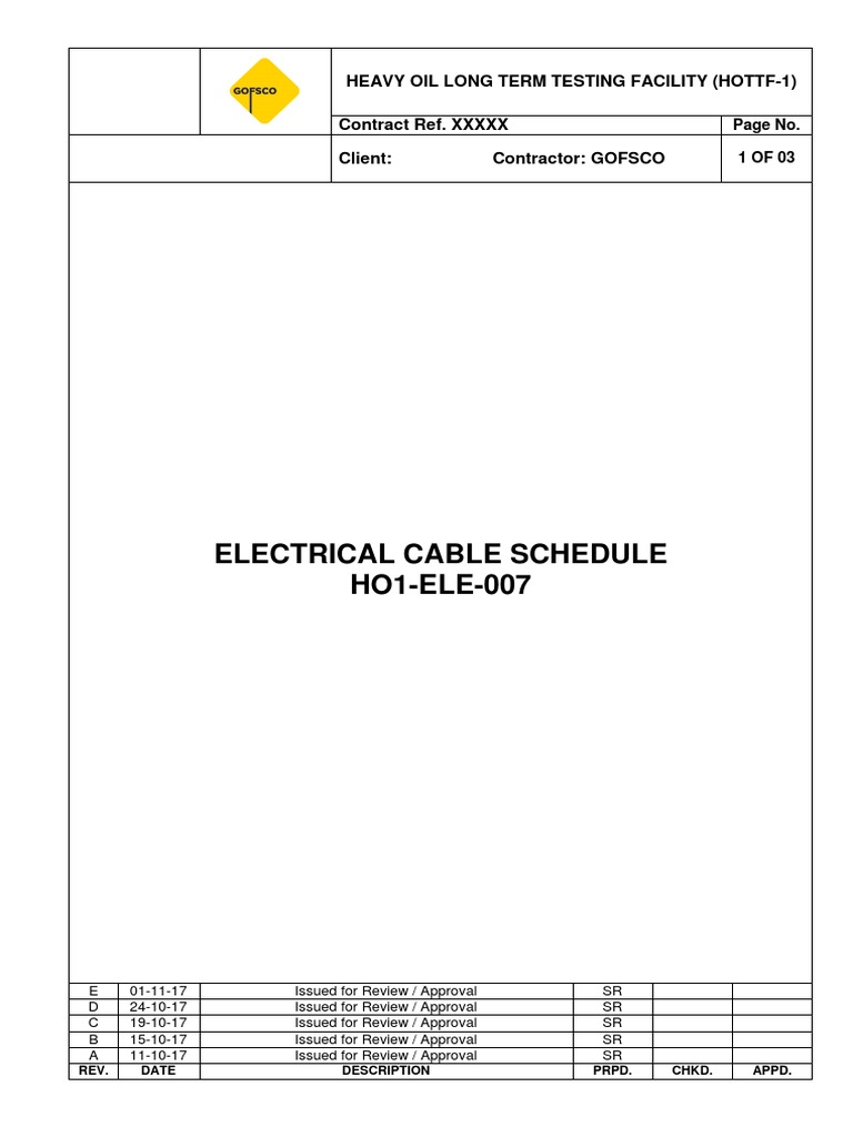 Ho1-Ele-007 _e - Electrical Cable Schedule | Electricity | Manufactured ...