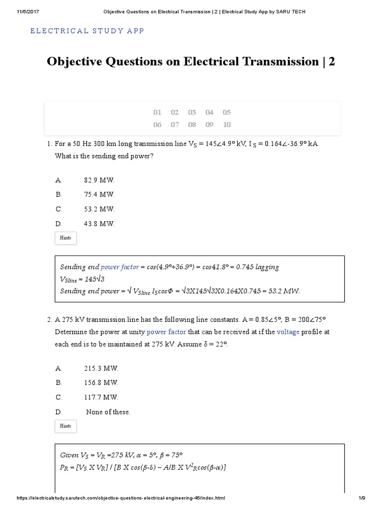 Objective Questions On Electrical Transmission - 2 - Electrical Study ...