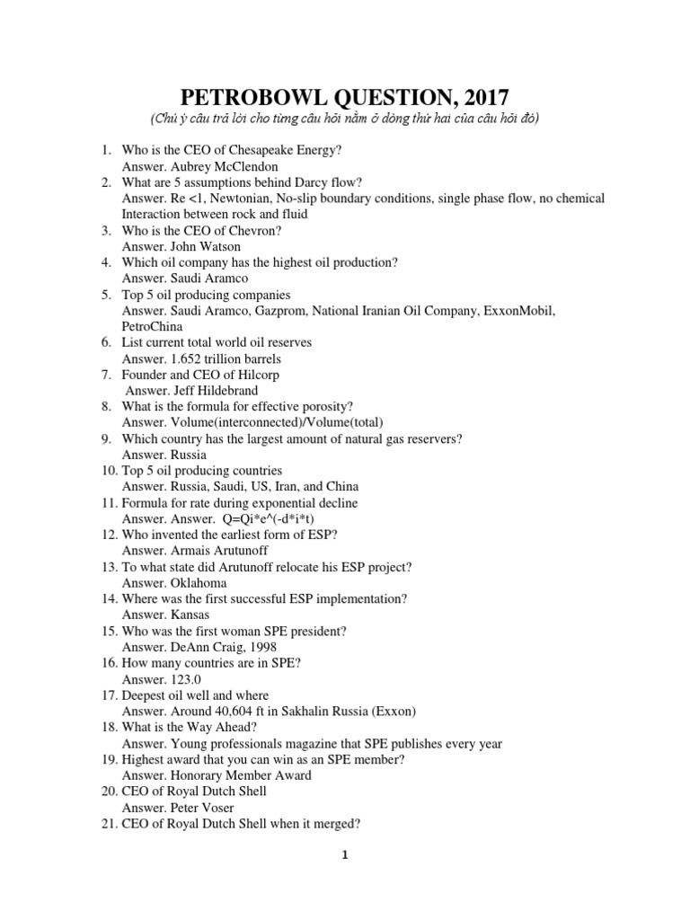 Petrobowl Question, 2017 | PDF | Bp | Petroleum Reservoir