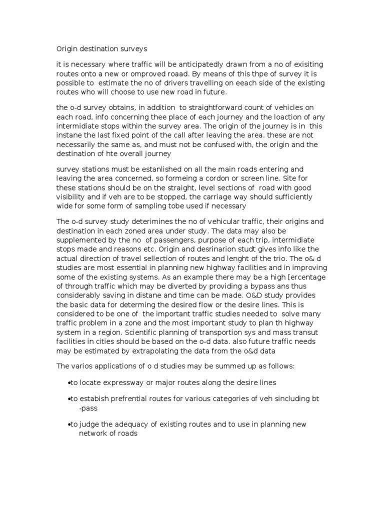 Origin Destination Survey | PDF | Traffic | Road