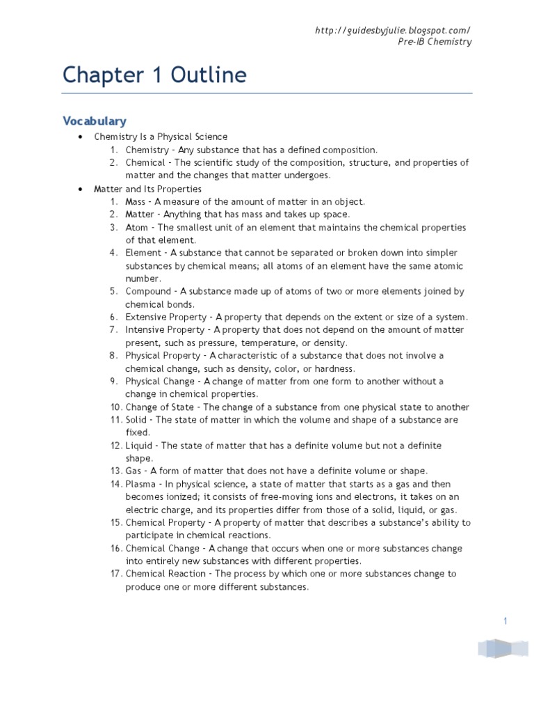 Chapter 1 Outline | PDF | Matter | Chemical Elements