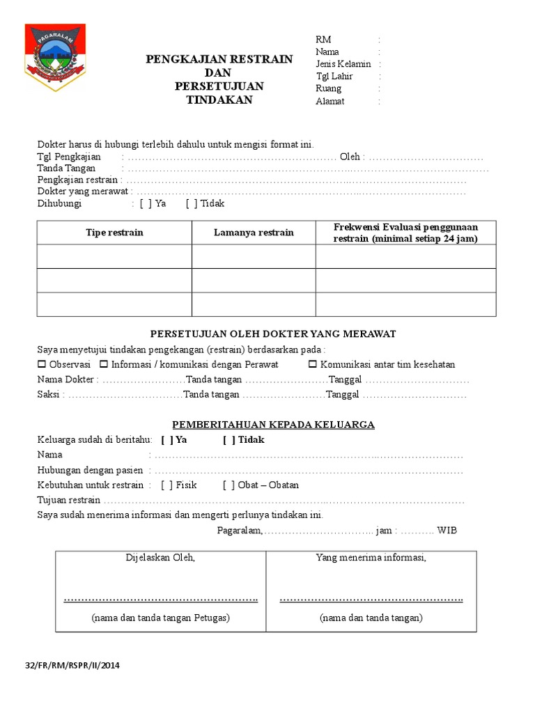 32 Pengkajian Restrain Dan Persetujuan Tindakan | PDF