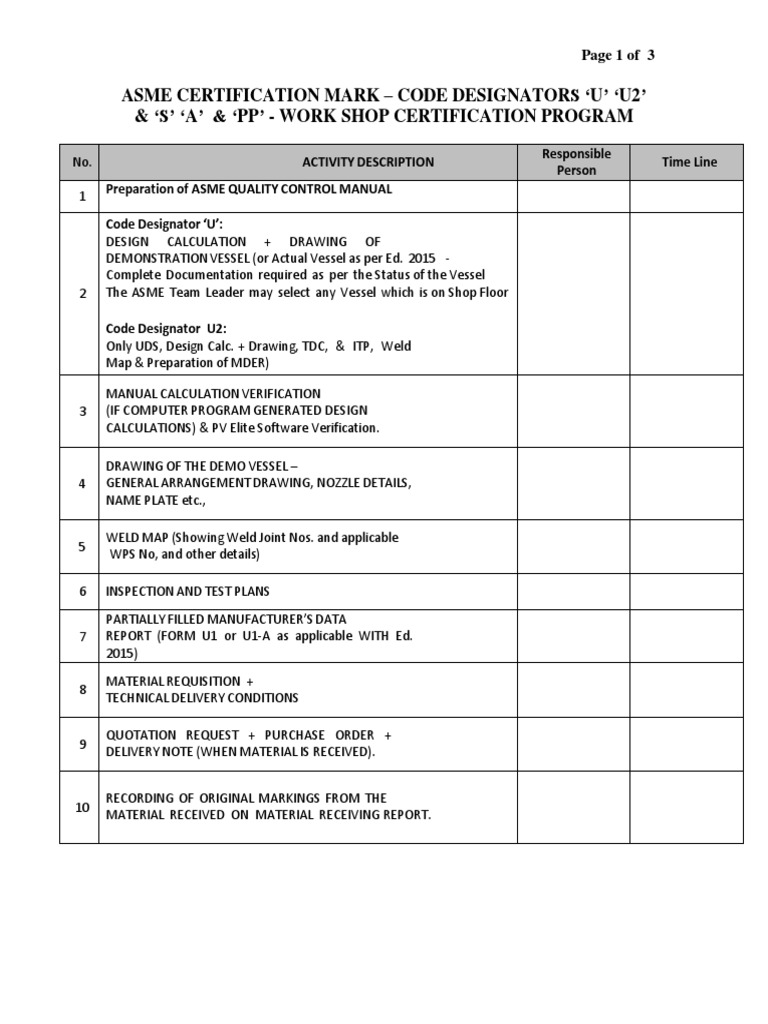 ASME Action Check List | PDF | Welding | Construction