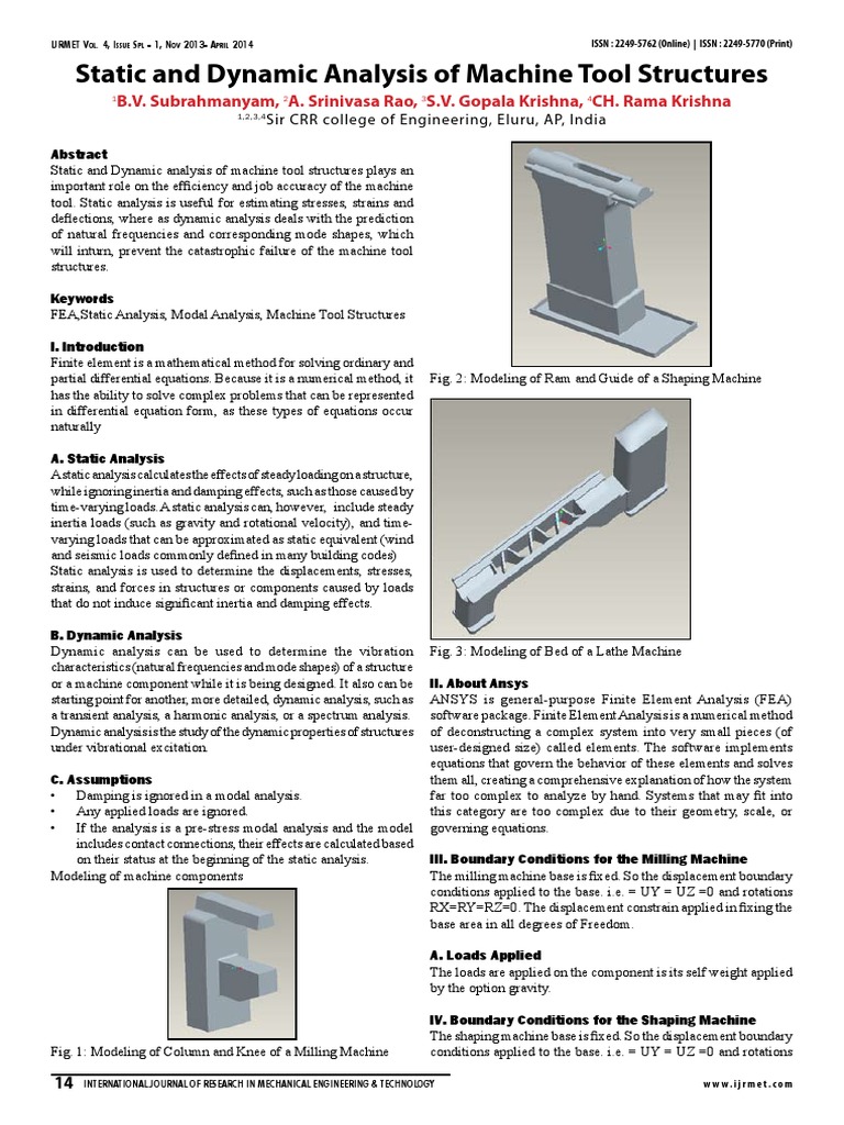 Static and Dynamic Analysis of Machine Tool Structures | PDF | Stress ...