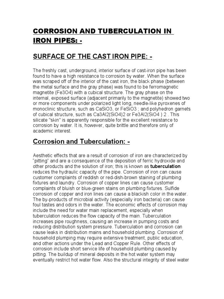 Corrosion and Tuberculation in Iron Pipes | PDF | Sodium Carbonate ...