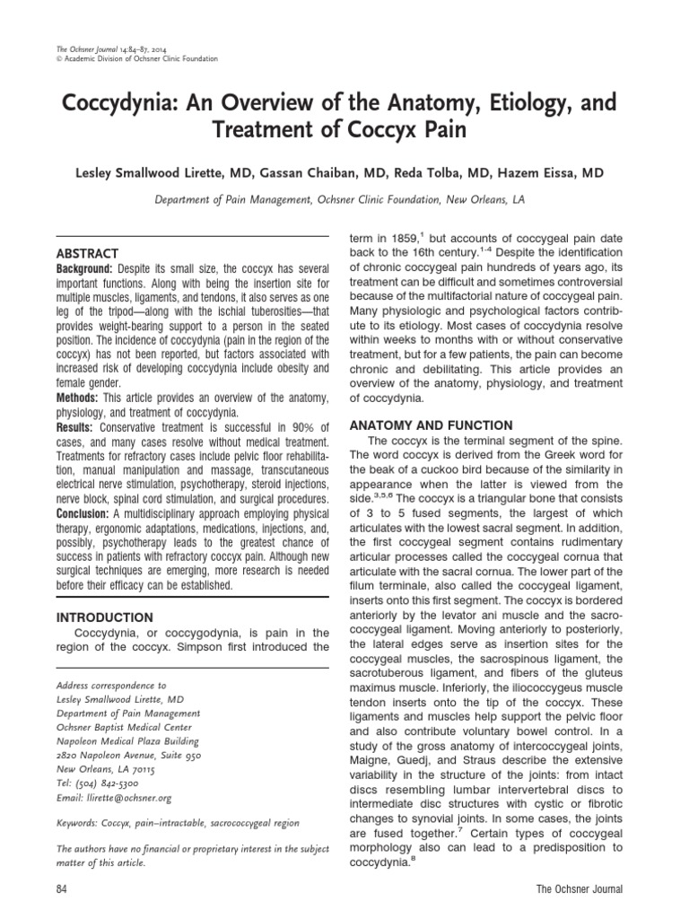 Coccydynia - An Overview of The Anatomy, Etiology, and Treatment of ... Coccydynia - An Overview of The Anatomy, Etiology, and Treatment of ...