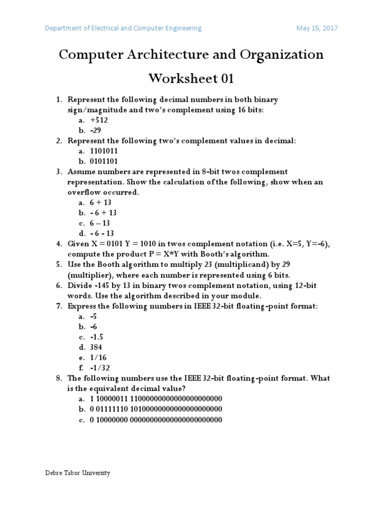 Worksheet 01 | PDF