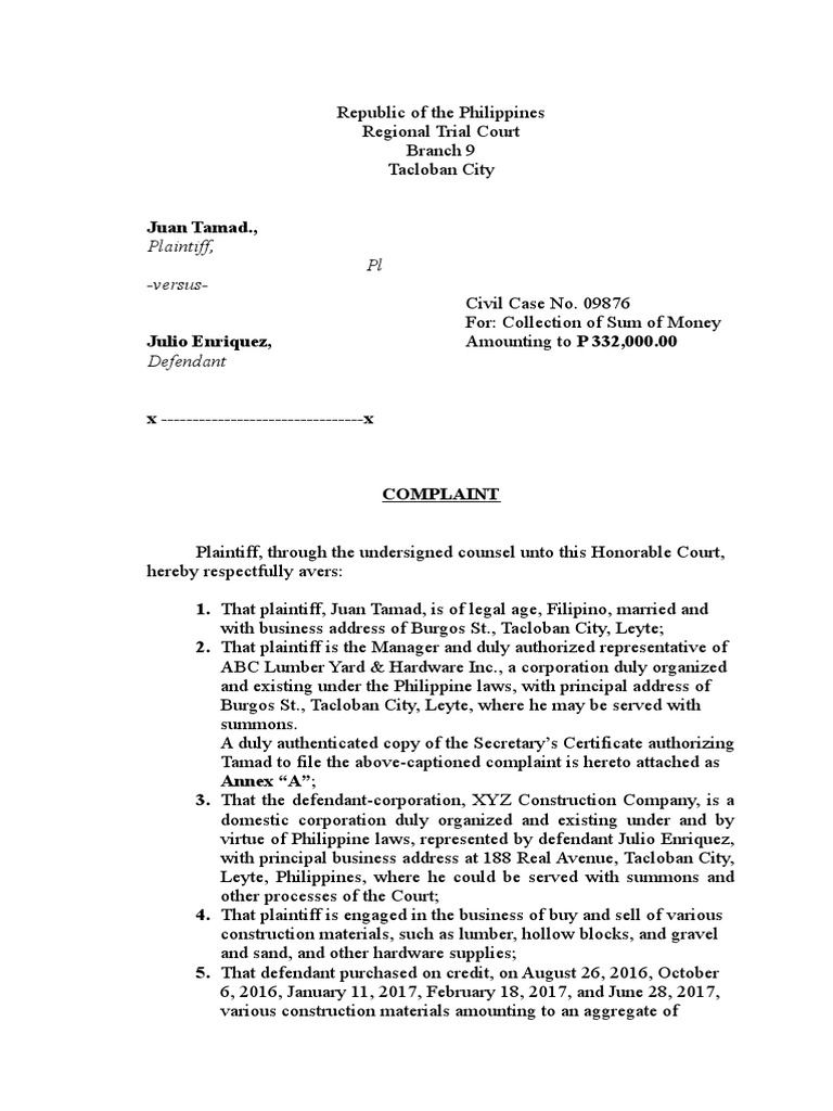 Collection of Sum of Money | PDF | Lawsuit | Promissory Note