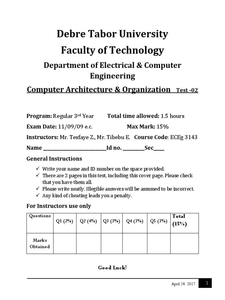 Debre Tabor University Faculty of Technology | PDF