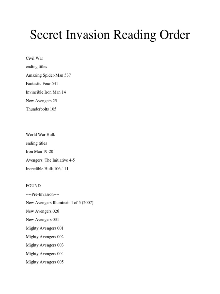 Secret Invasion Reading Order | PDF