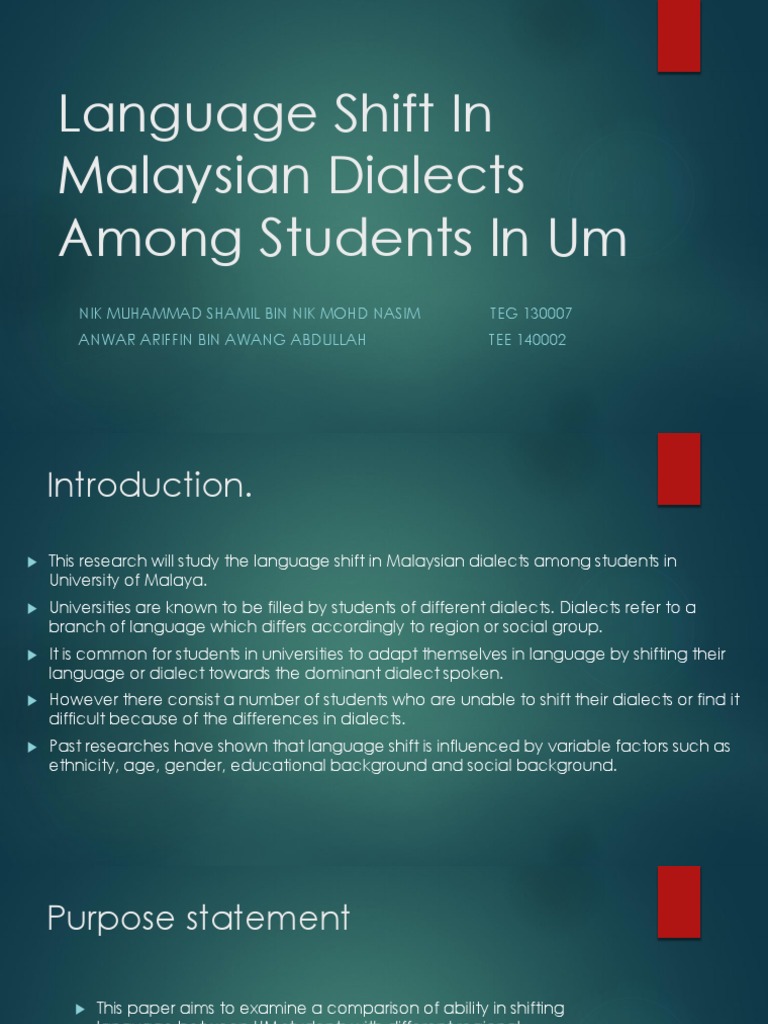 Language Shift in Malaysian Dialects Among Students in | PDF