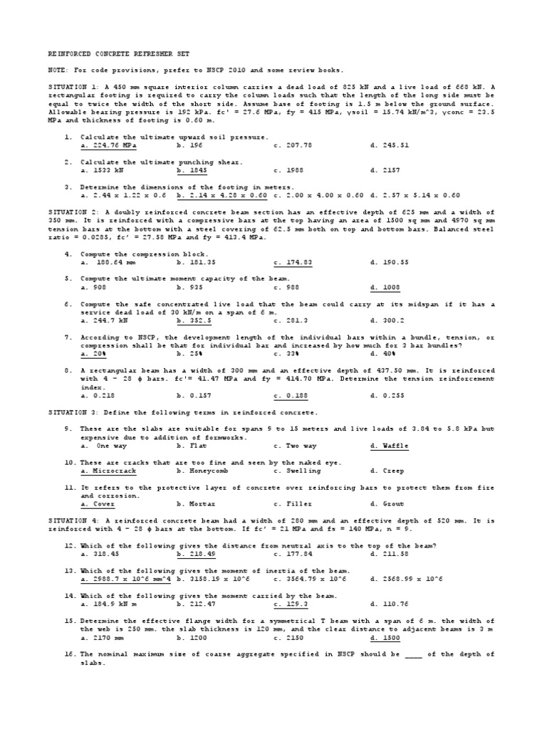Reinforced Concrete Refresher Set | PDF | Reinforced Concrete | Beam (Structure)