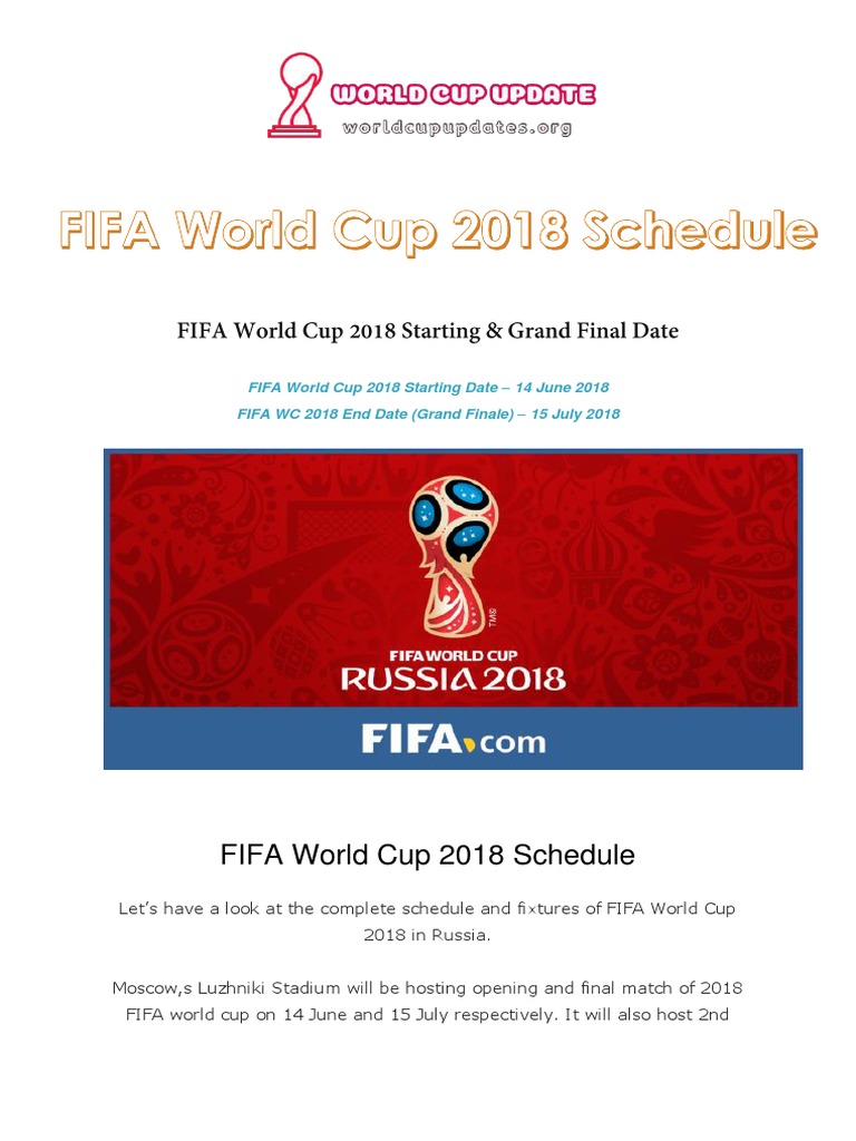FIFA World Cup 2018 Schedule Fixtures PDF | PDF | Fifa World Cup ...