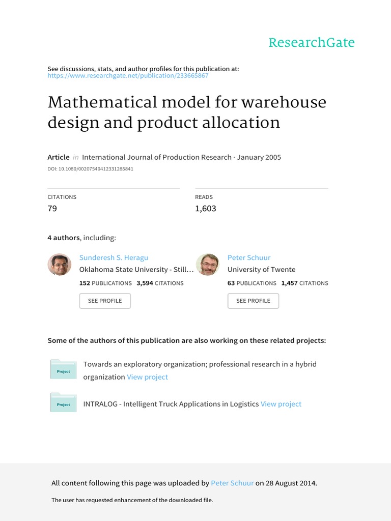 Mathematical Model For Warehouse | PDF | Warehouse | Mathematical ...