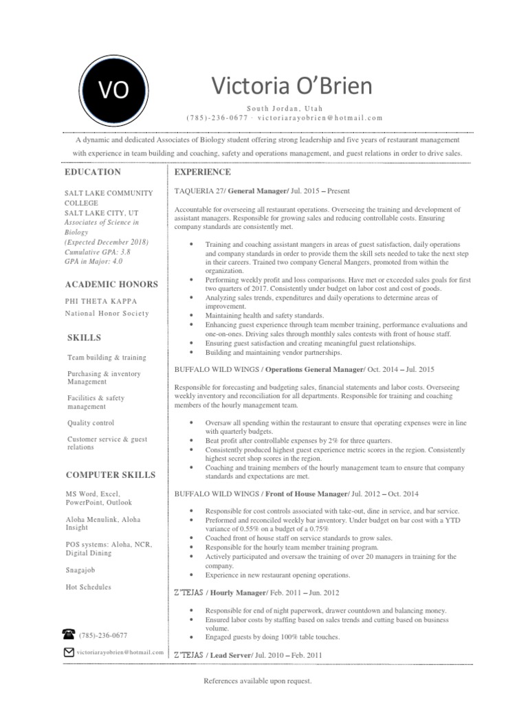 Resume Victoria Obrien | PDF | Inventory | Business