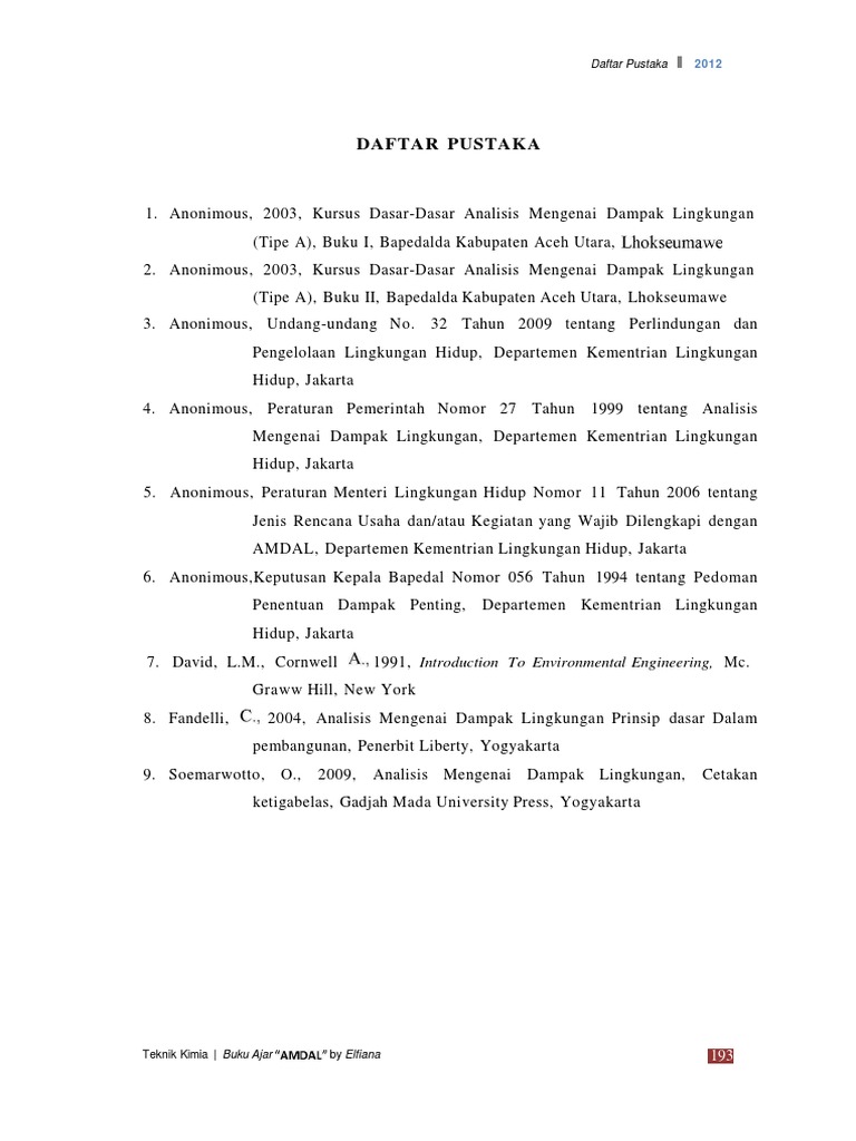 Buku Ajar AMDAL - Elfiana2012 | PDF