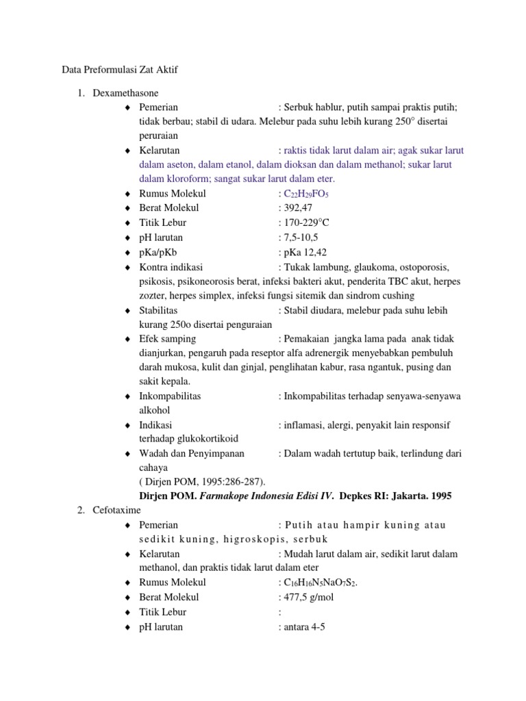 Data Preformulasi Zat Aktif Dexamethasone dan Cefotaxime | PDF