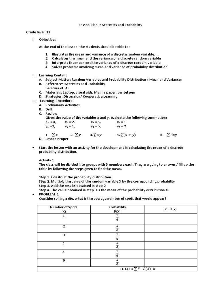 Mean and Variance of Probability Distribution | PDF | Mean | Variance