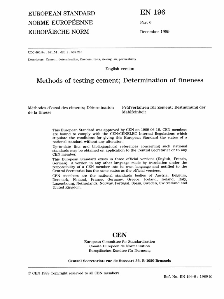 EN-196 6 1989-Methods of Testing Cement | PDF