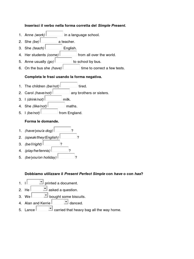 Esercizi Present Simple Continuous Perfect | PDF