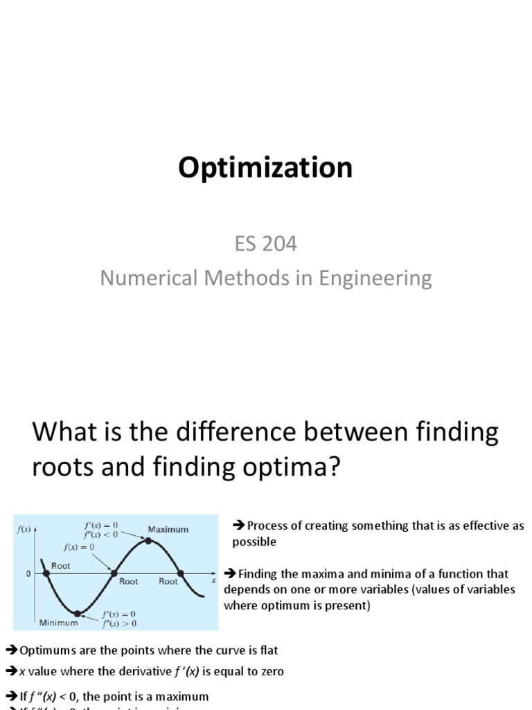 Optimization: ES 204 Numerical Methods in Engineering | PDF | Maxima ...