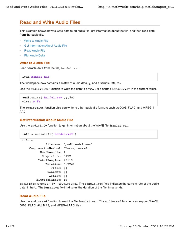 MATLAB Audio File Operations | PDF | Computer File | Computer File Formats