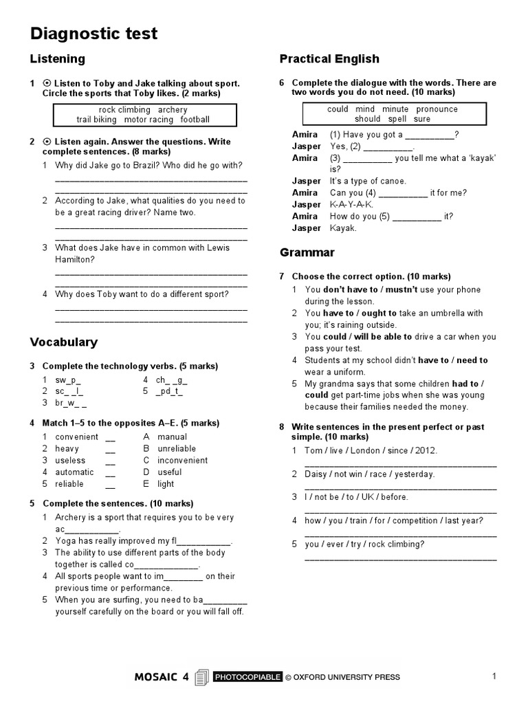Mosaic TRD4 Tests Diagnostic PDF | PDF | Schools | English Language