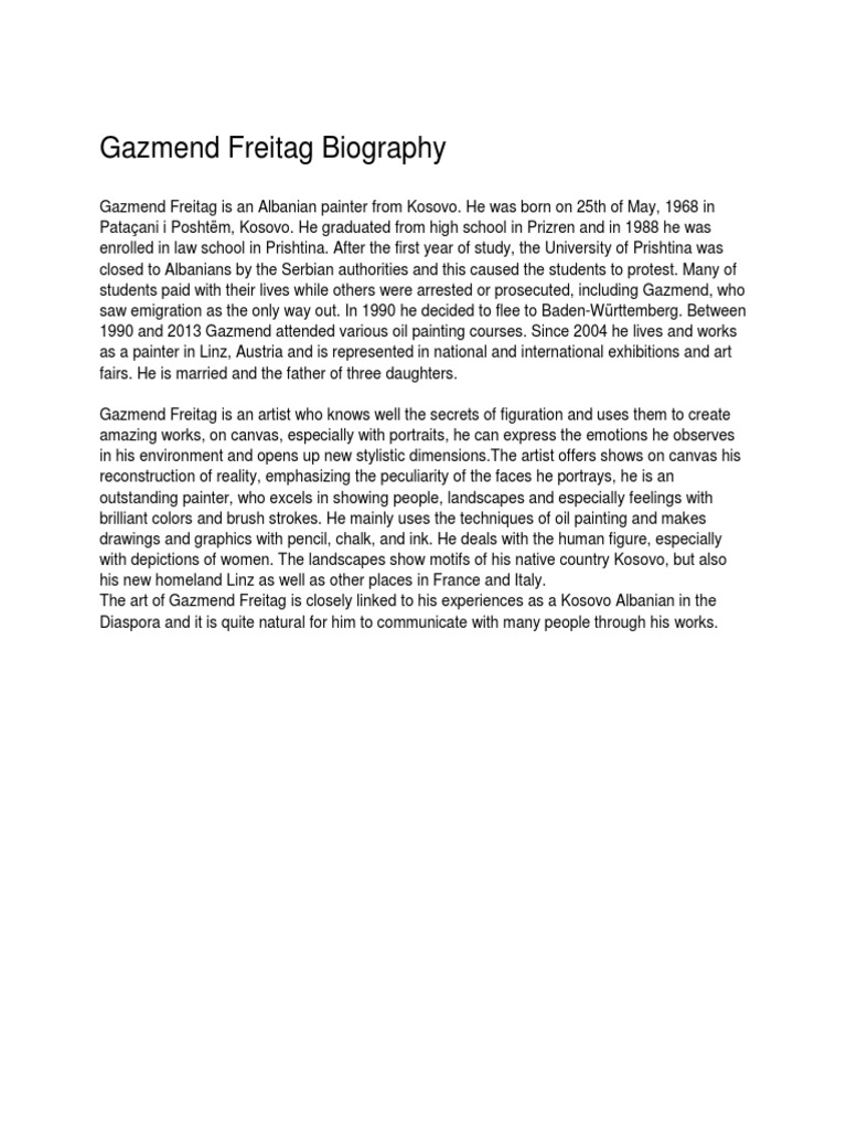 Gazmend Freitag: Kosovo Painter Biography | PDF