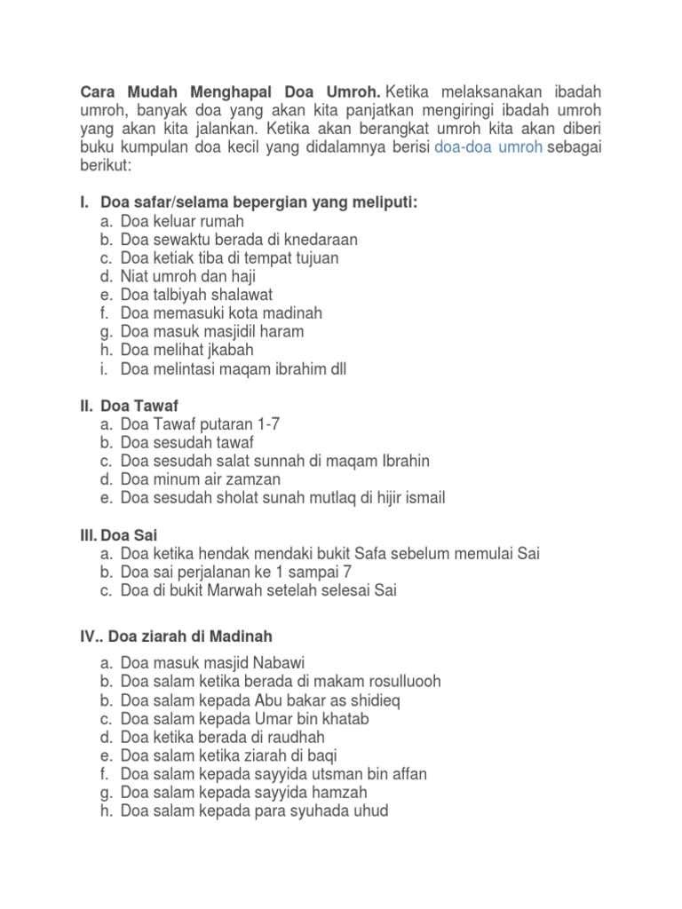 Cara Mudah Menghapal Doa Umroh | PDF