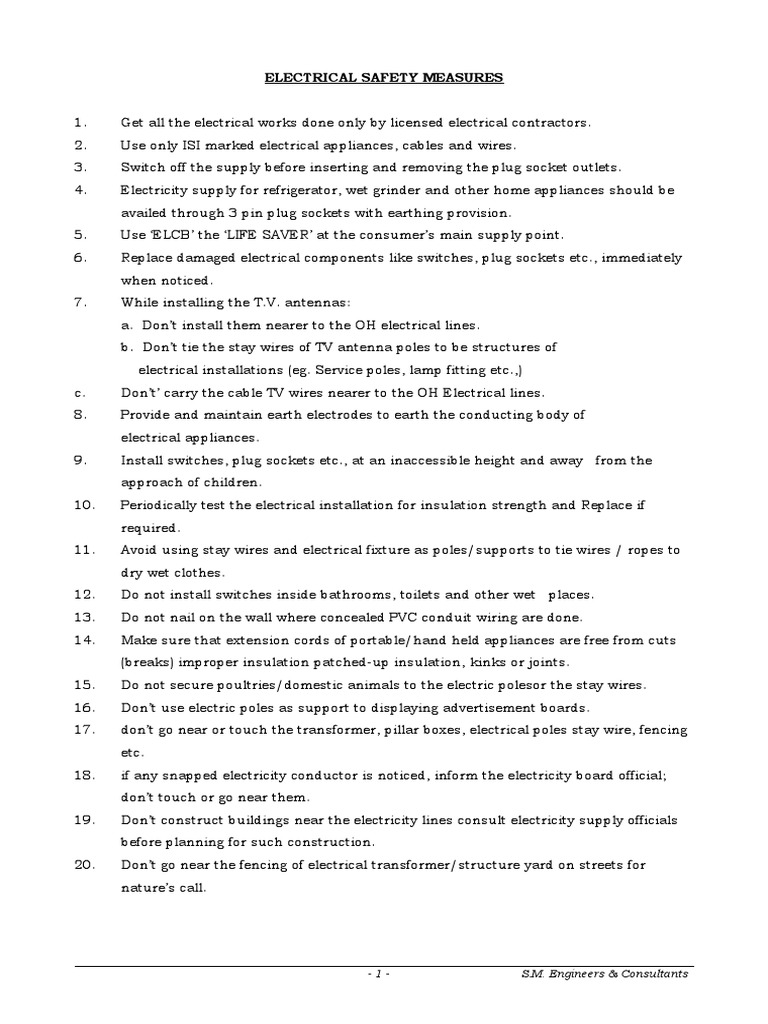 Electrical Safety Measures | PDF | Ac Power Plugs And Sockets ...