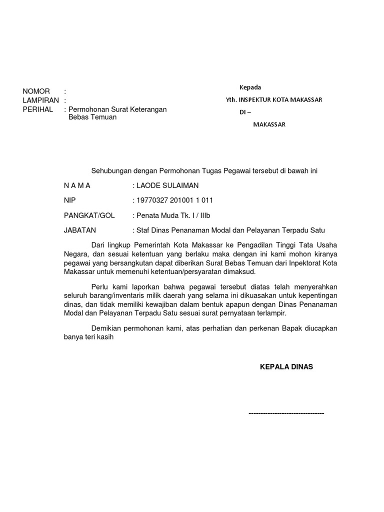 Permohonan Surat Bebas Temuan