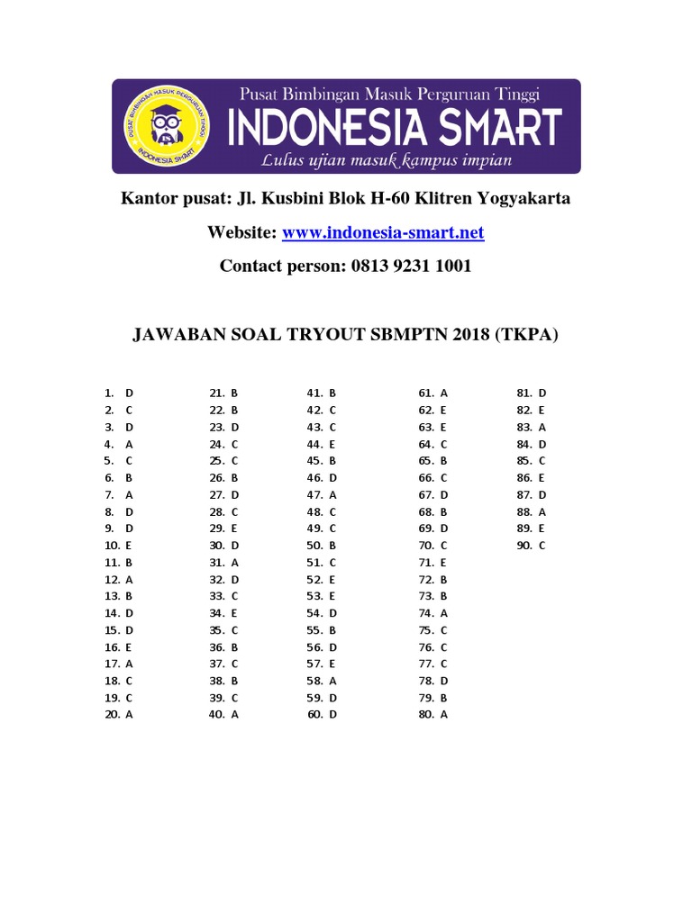 Jawaban Tryout Online Tkpa | PDF | Teaching Methods & Materials