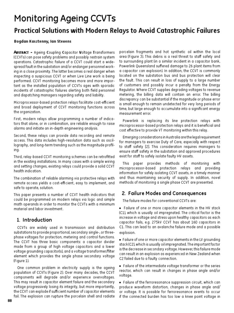 Monitoring Ageing Ccvts Pdf Capacitor Relay