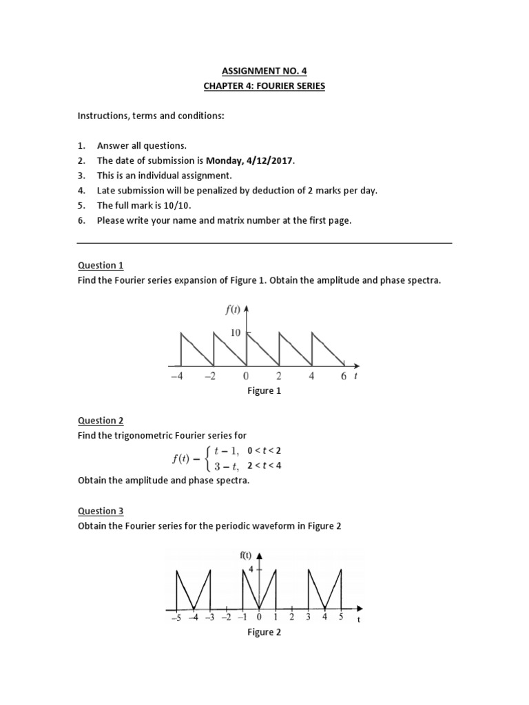 Assignment No. 4 Chapter 4: Fourier Series | PDF