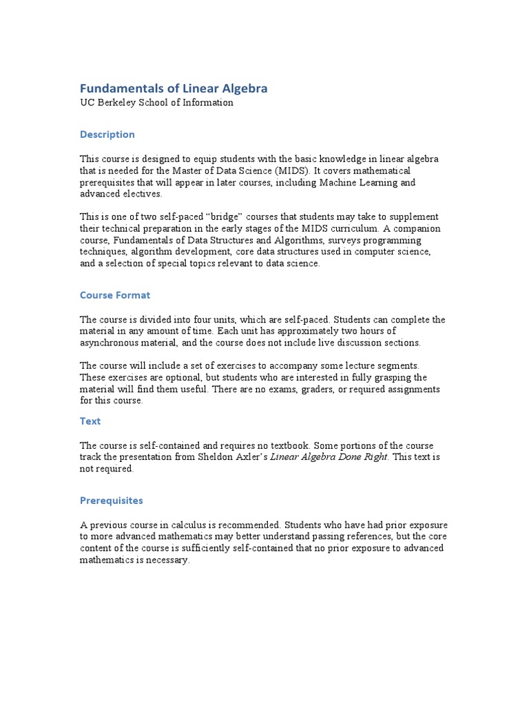 Linear Algebra Syllabus | PDF | Matrix (Mathematics) | Vector Space