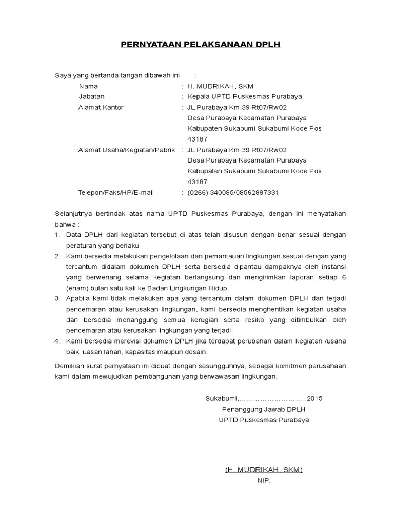 Form Pernyataan DPLH | PDF