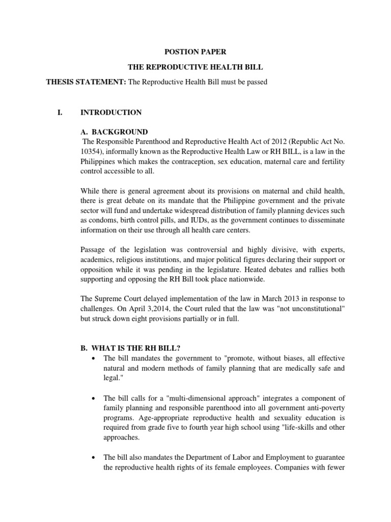 Position Paper | PDF | Family Planning | Sex Education