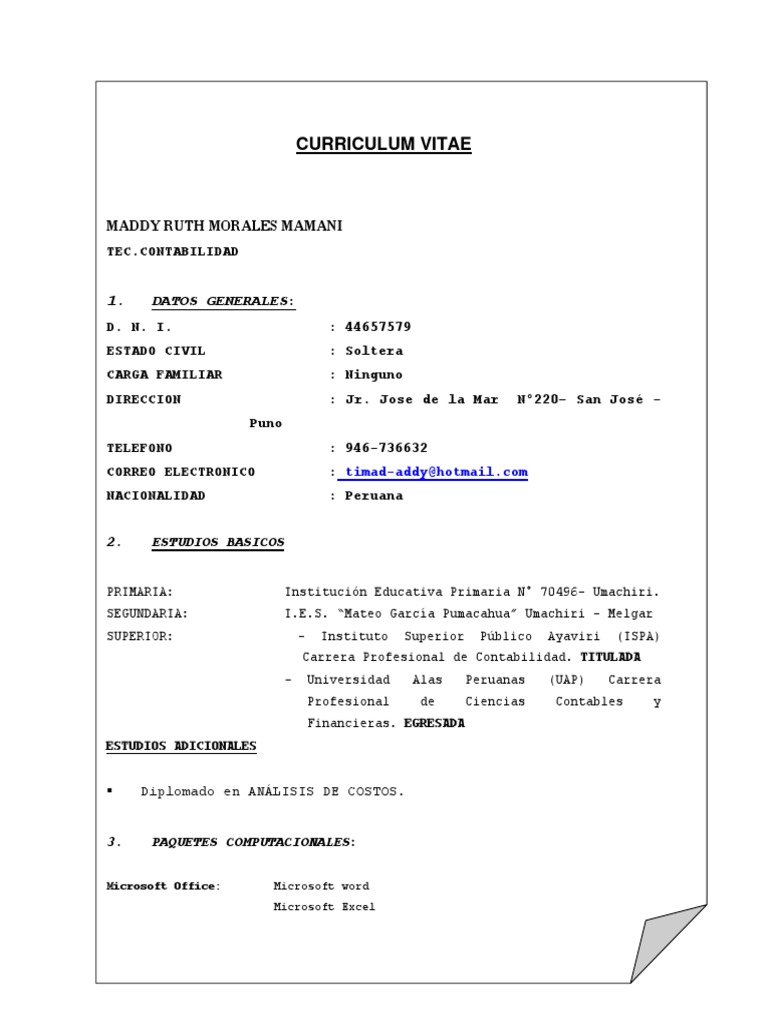 Curriculum Vitae Maddy | Descargar gratis PDF | Perú | Gobierno local
