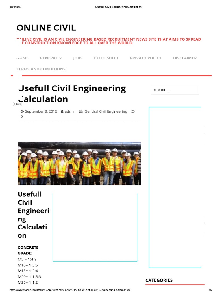 Usefull Civil Engineering Calculation PDF | PDF | Sand | Concrete