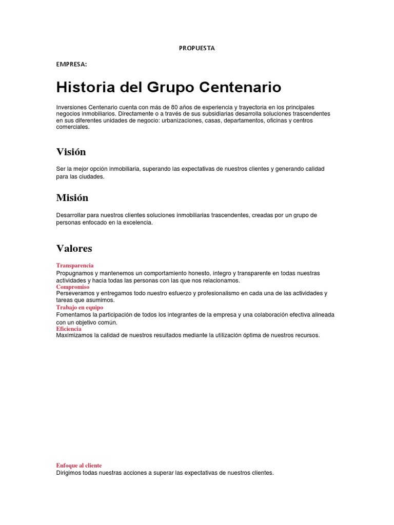 Grupo Centenario | PDF | Calidad (comercial) | Economias
