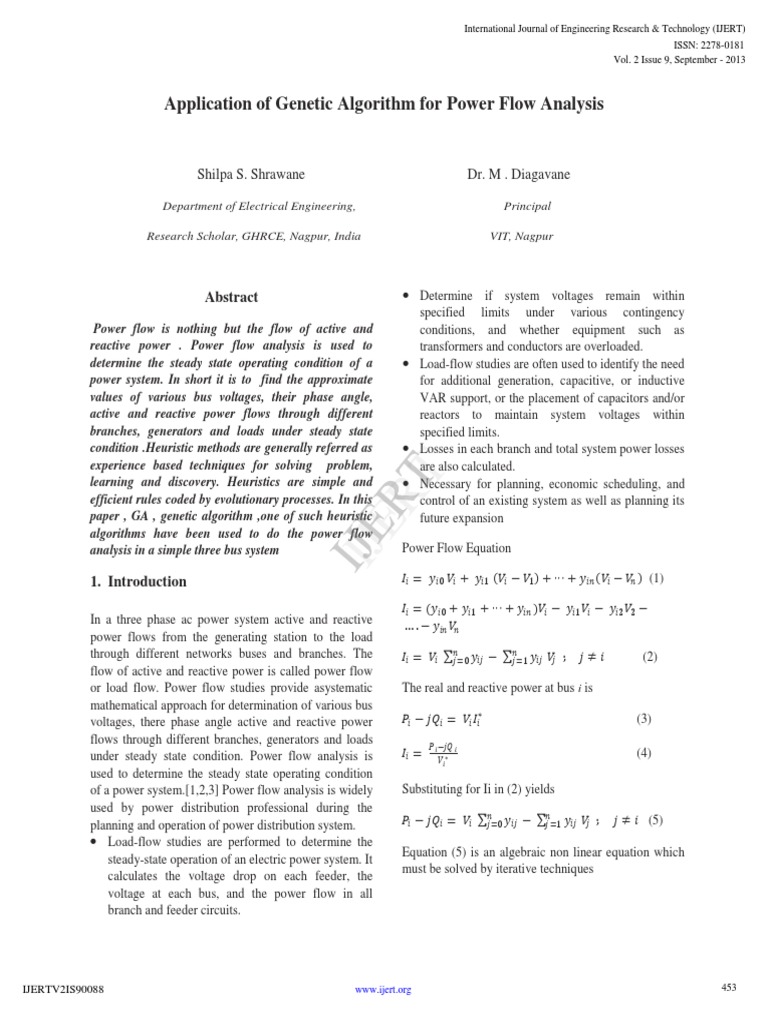 Ijert Ijert: Application of Genetic Algorithm For Power Flow Analysis | Download Free PDF ...