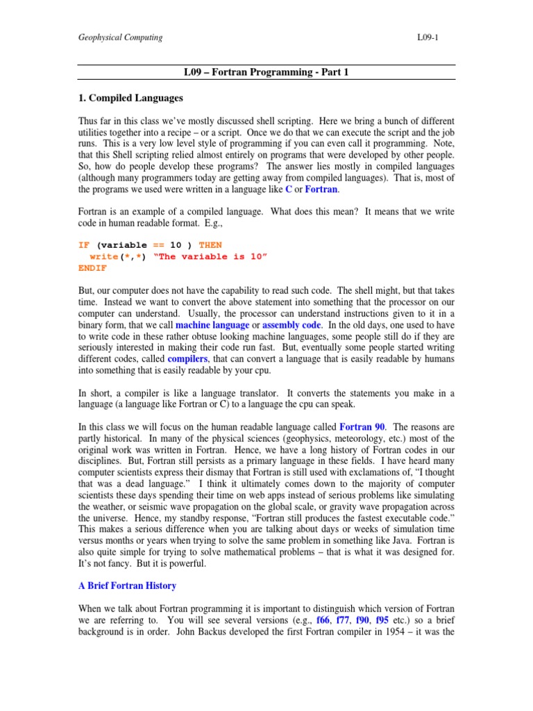 L09 - Fortran Programming - Part 1 1. Compiled Languages | PDF | Trigonometric Functions | Sine